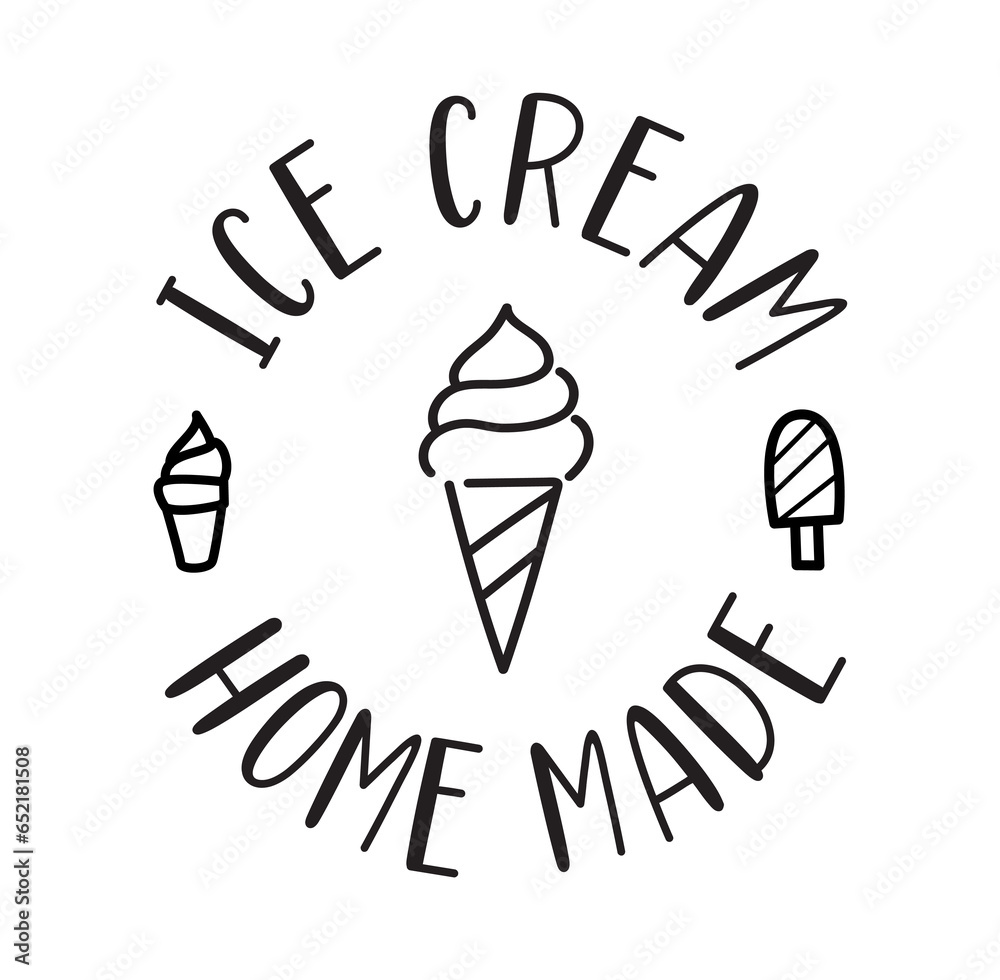Ice cream logo stamp. Typography, black letters isolated on white ...