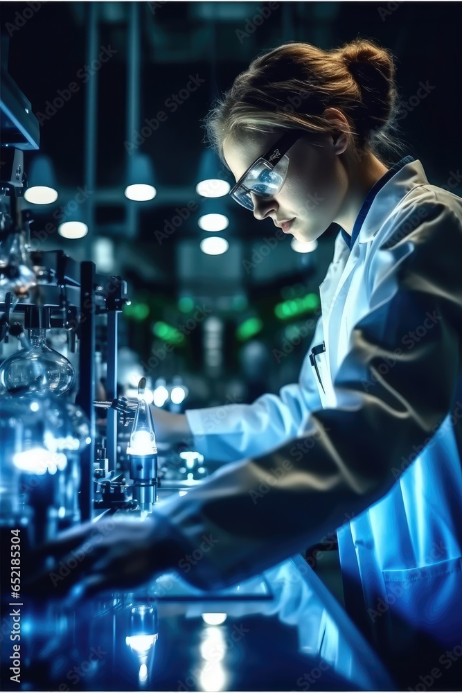 Scientist in a laboratory conducting experiments inside a ...