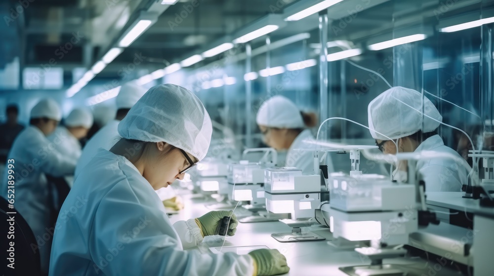 Skilled workers in pharmaceutical manufacturing prepare and produce ...