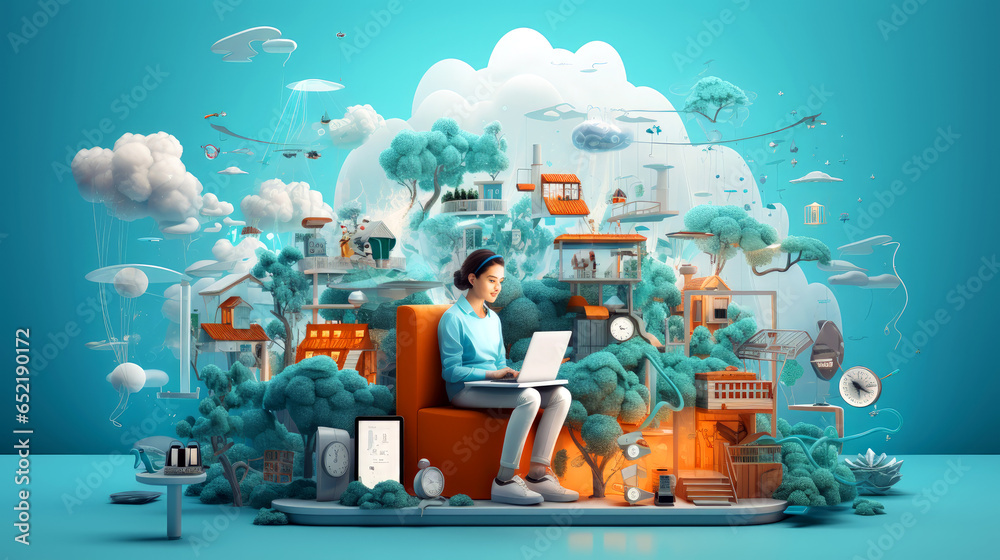4k illustration of science and technology in modern life. Global ...