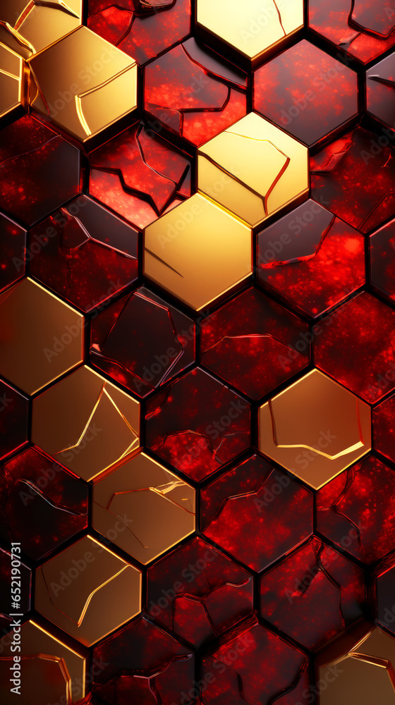 4k abstract 3d background, maroon and gold hexagons, wide screen ...