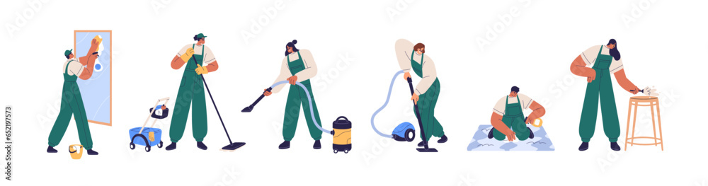 Men and women from cleaning service. Professionals doing cleanup with ...