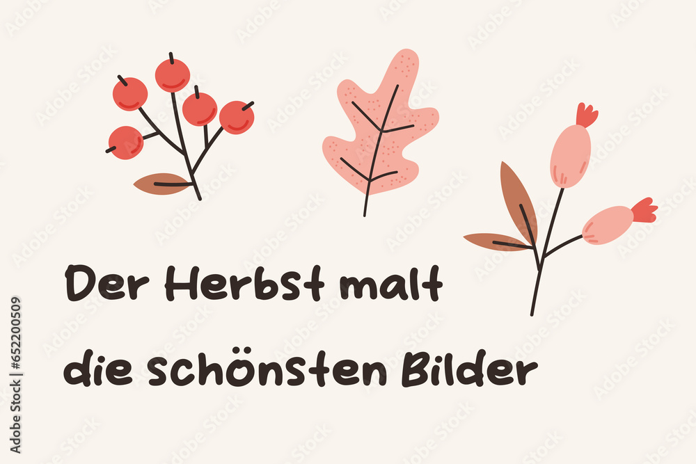Fall seasonal card design. German autumn lettering with berries and ...