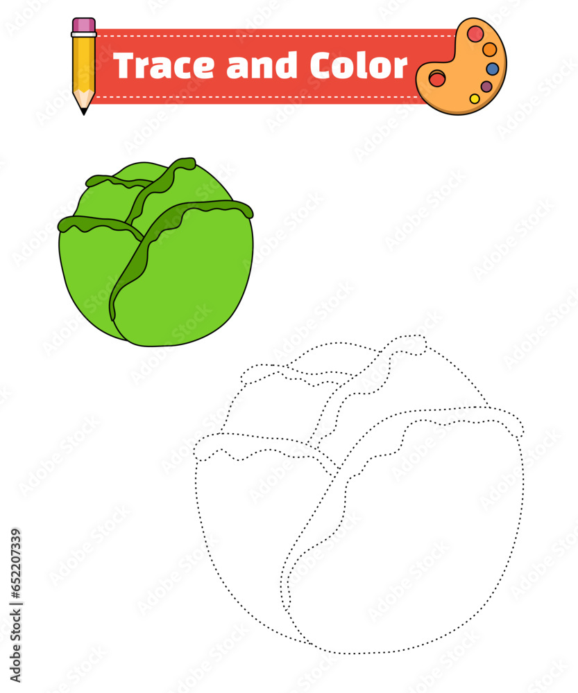 Lettuce. Trace and color for children, coloring page or book, Lettuce ...