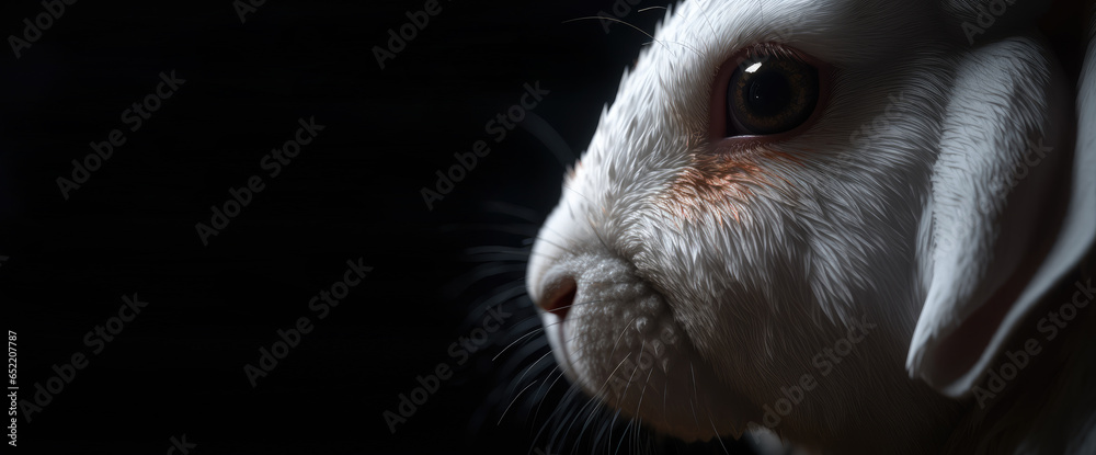 Head of a rabbit, a close up of a herbivore animal. The profile of the ...