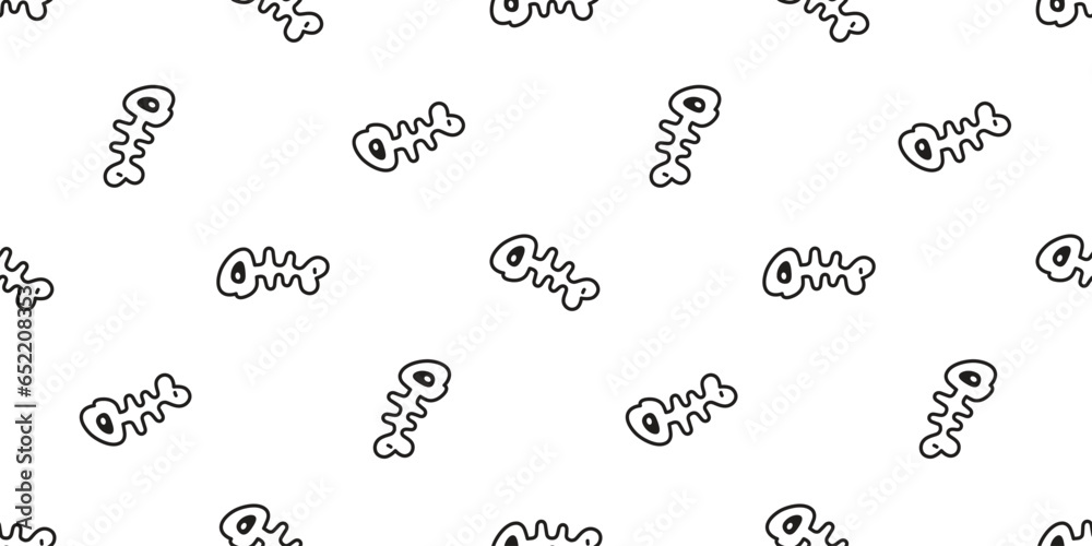 fish bone halloween seamless pattern skull ghost spooky vector cartoon ...