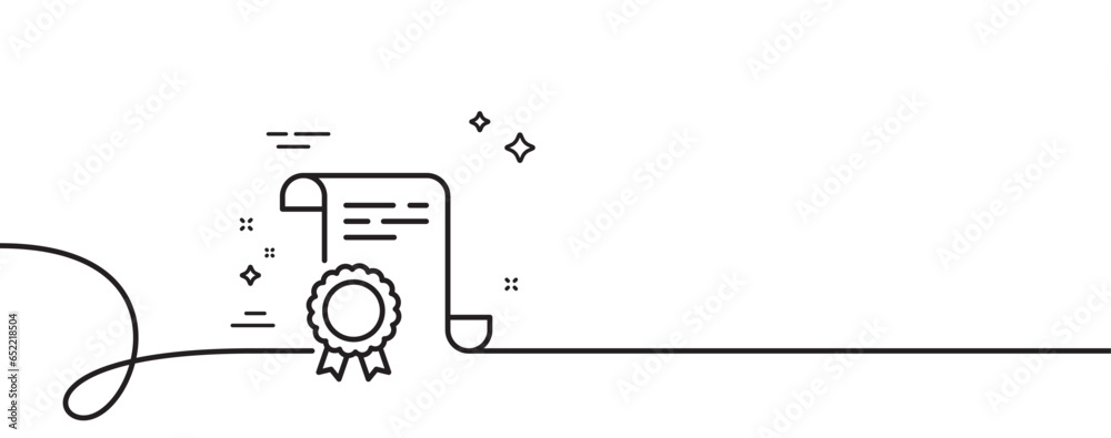 Certificate line icon. Continuous one line with curl. Certified ...