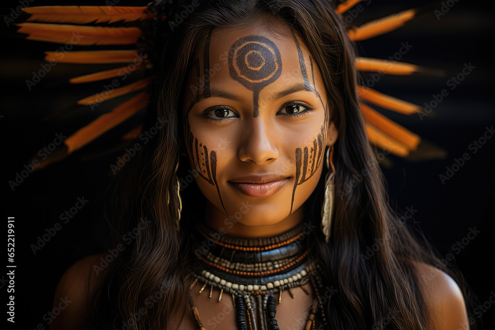 Indigenous Brazilian young woman, Portrait of guarani ethnicity Stock ...