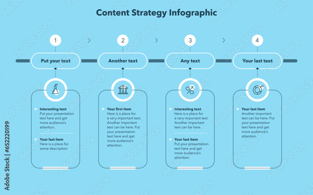 Content strategy template with four stages and place for your text ...