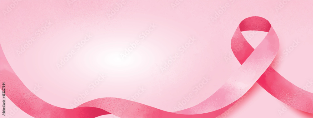 Breast cancer banner background with pink awareness ribbon and copy ...