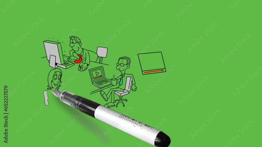 draw group of four person men and woman work on own computer separately ...