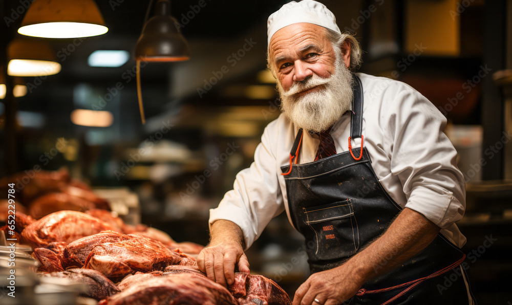 Precision and Craft: A Portrait of a Professional Meat Cutter. Stock ...