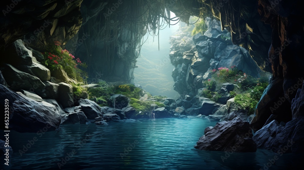 The enchanting depths of a wide angle, amazing cave, a subterranean ...