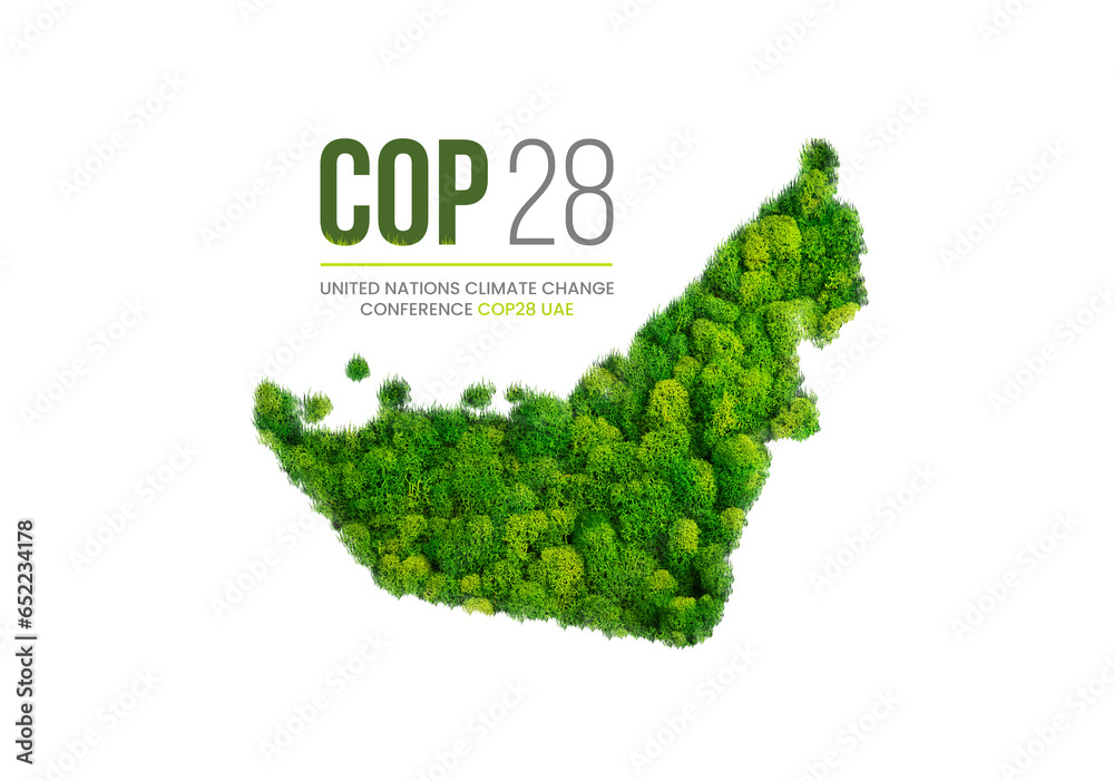 Realistic 3D Map of United Arab Emirates Covered with trees, a concept ...