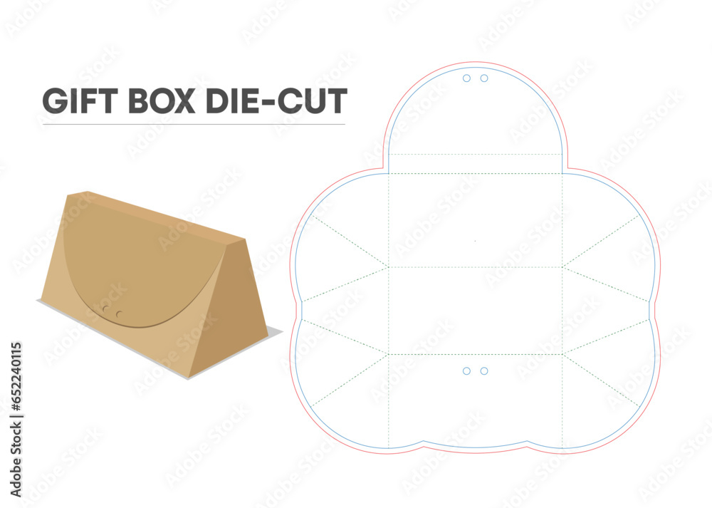 Gift Box die-cut idea 3d drawing mockup with die-cut editable lines ...