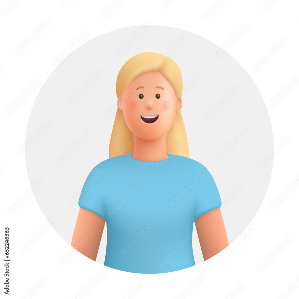 Young smiling woman with blond hair avatar. 3d vector people character ...