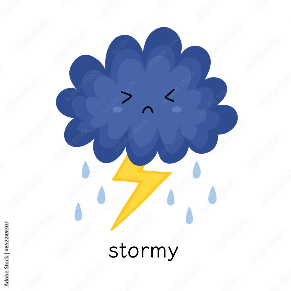 Stormy print for kids with a cute cloud and lightning. Learning weather ...