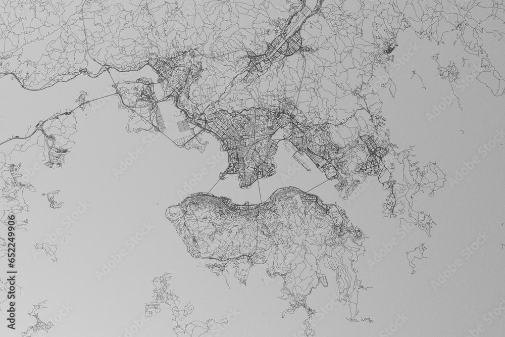 Map of the streets of Hong Kong made with black lines on grey paper ...