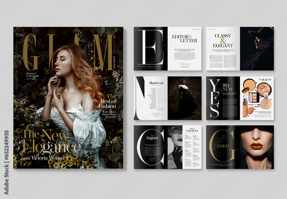Fashion Magazine Layout Elegant Contemporary Style Stock Template ...