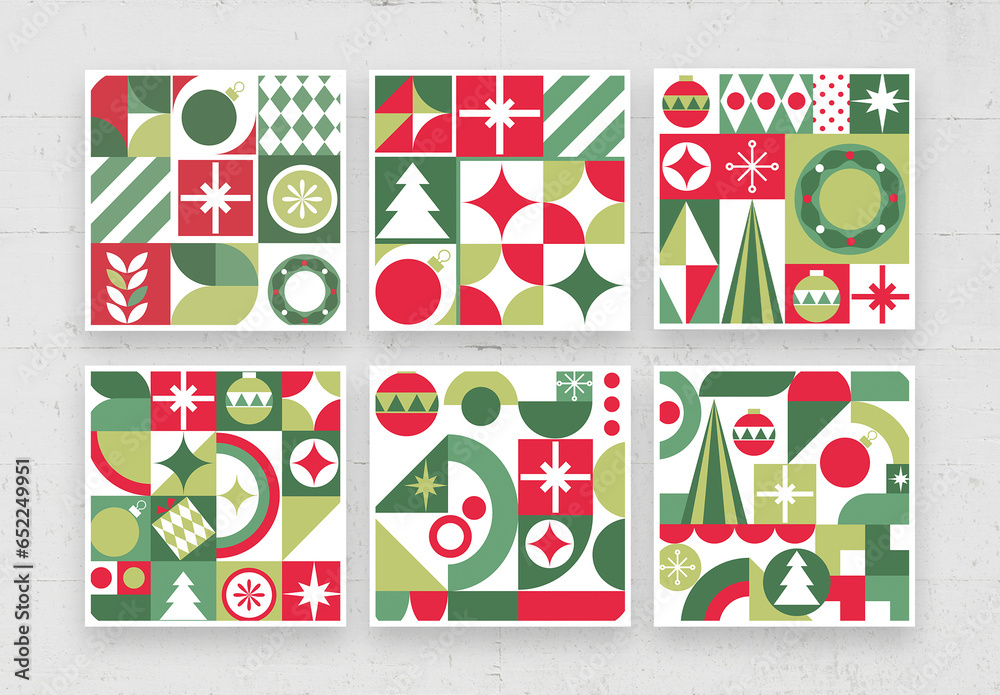 Modern Christmas Patterns Festive Green and Red Theme Stock Template ...