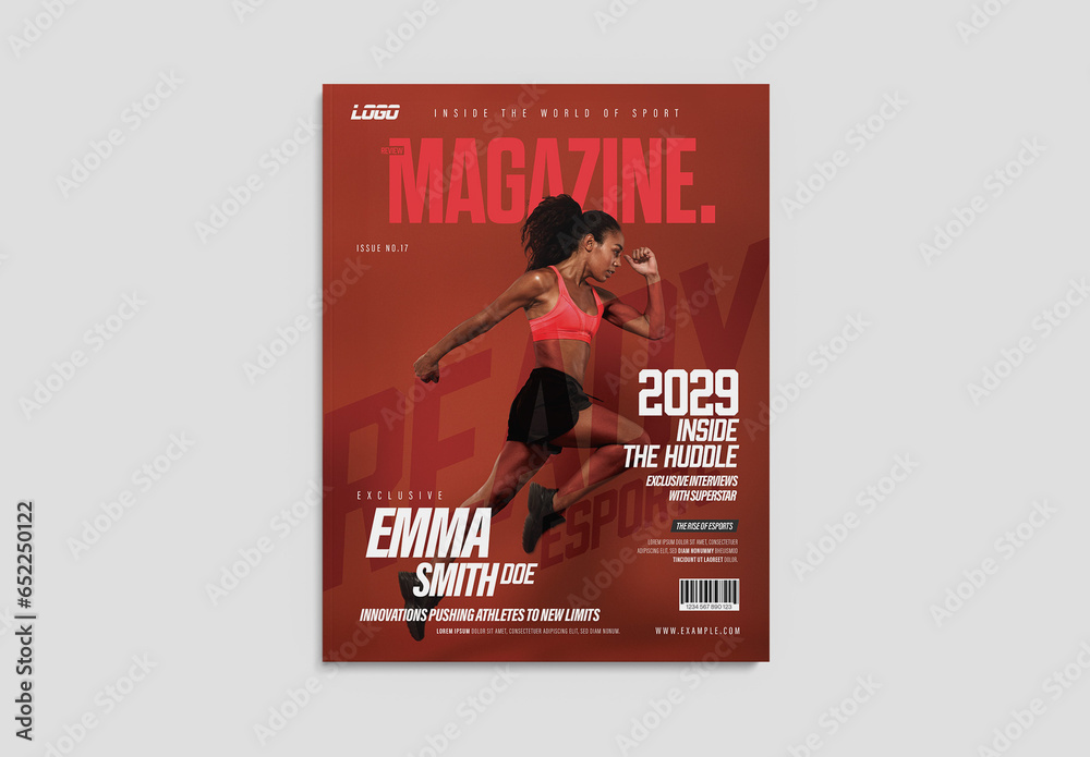 Sport Magazine Cover Layout Modern Red Theme Stock Template | Adobe Stock