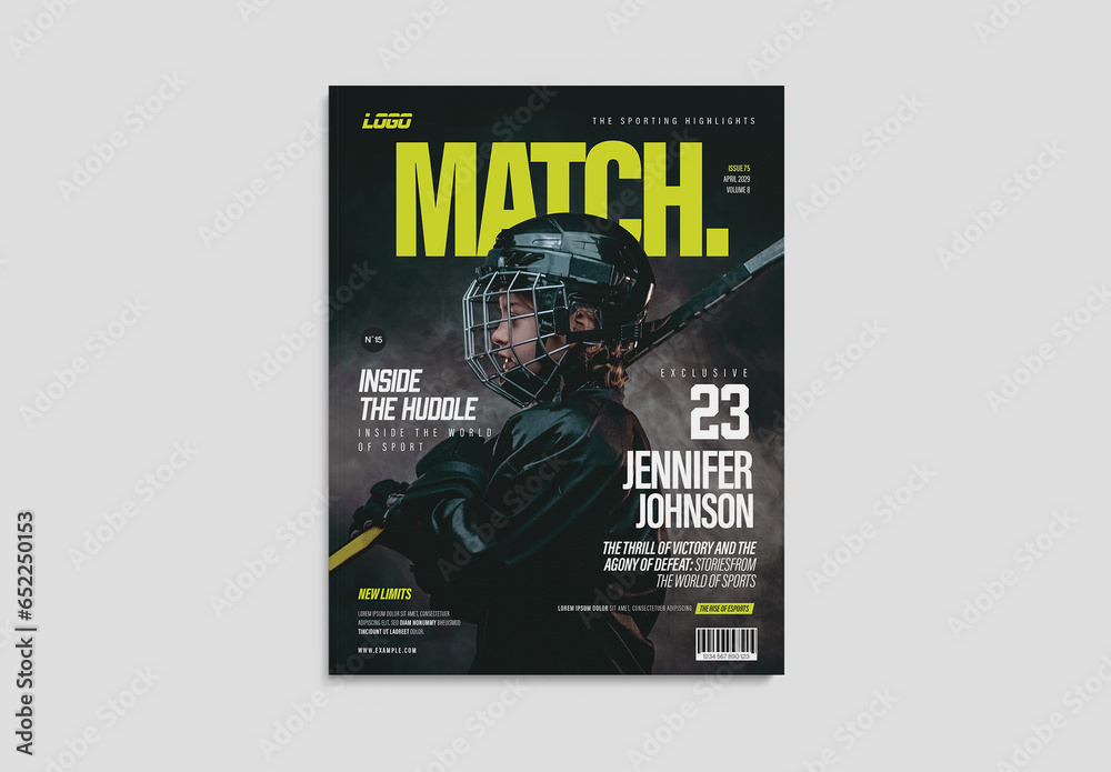 Sport Magazine Cover Layout in Black and Green Neon Theme Stock ...