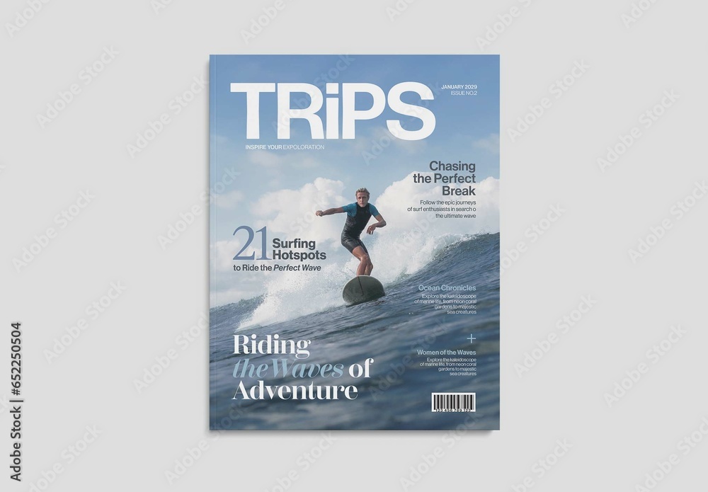 Travel Magazine Cover Layout for Adventure Outdoor Activity Nature ...
