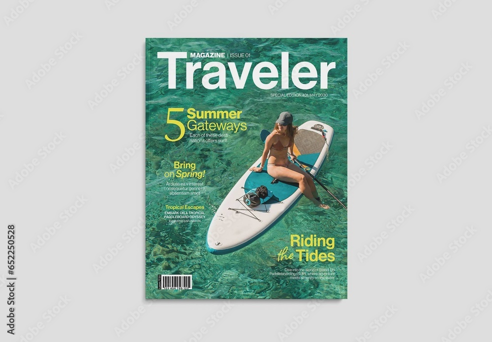 Travel Magazine Cover Layout for Adventure Outdoor Activity Nature ...