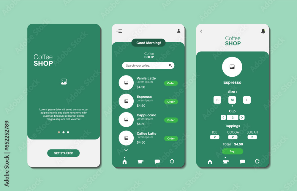Application to buy coffee drinks. Collection of online coffee shop ...
