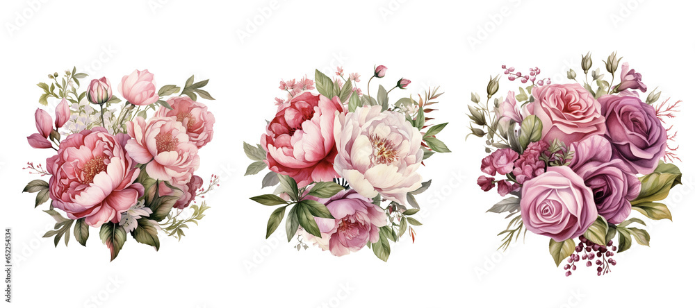 Pink flowers bouquet. Watercolor clipart. Ai generated illustration ...