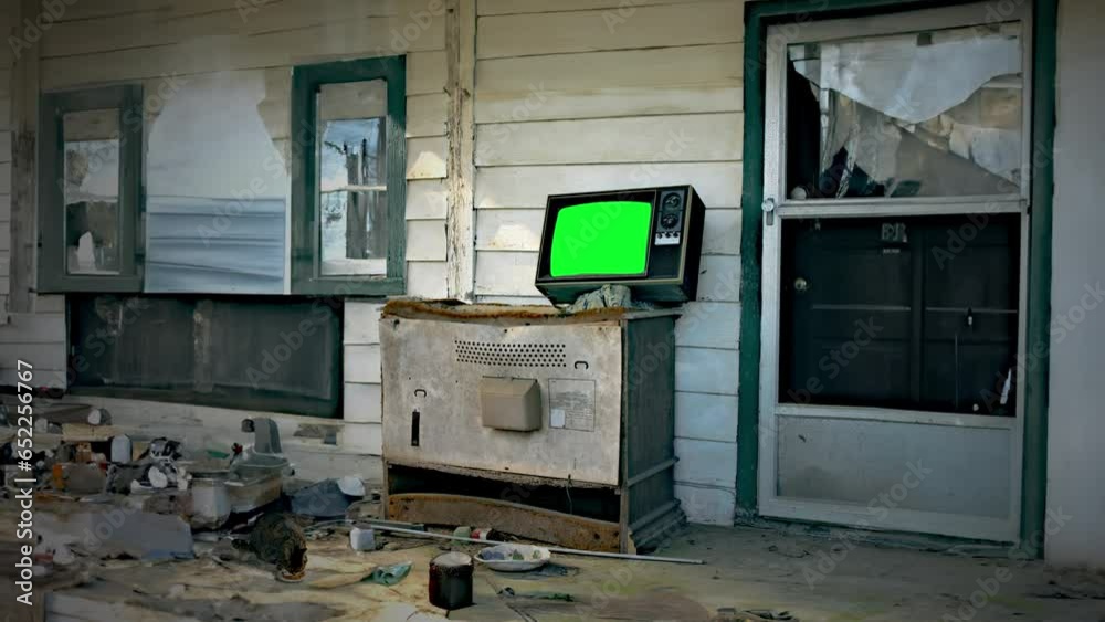 Vidéo Stock Vintage Broken TV Green Screen Waste Derelict House ...