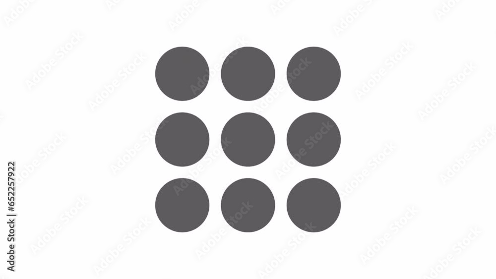 Square dots flickering black and white loading animation. Circles blinking outline 2D cartoon ...