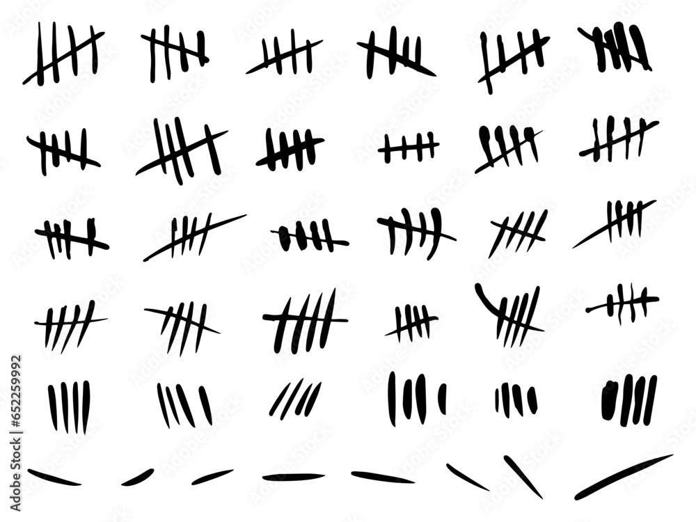 Crossed out tally marks. Black lines with slash. Prison wall counting ...