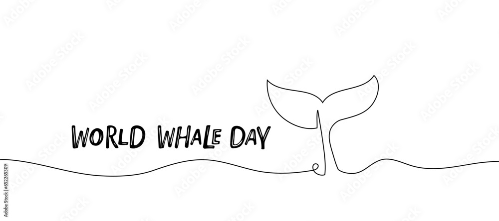 Whale tail. Continuous one line drawing whale and World Whale Day hand ...