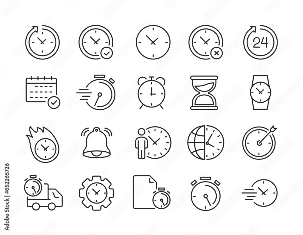 Time, clock, calendar thin line icons. Editable stroke. For website ...