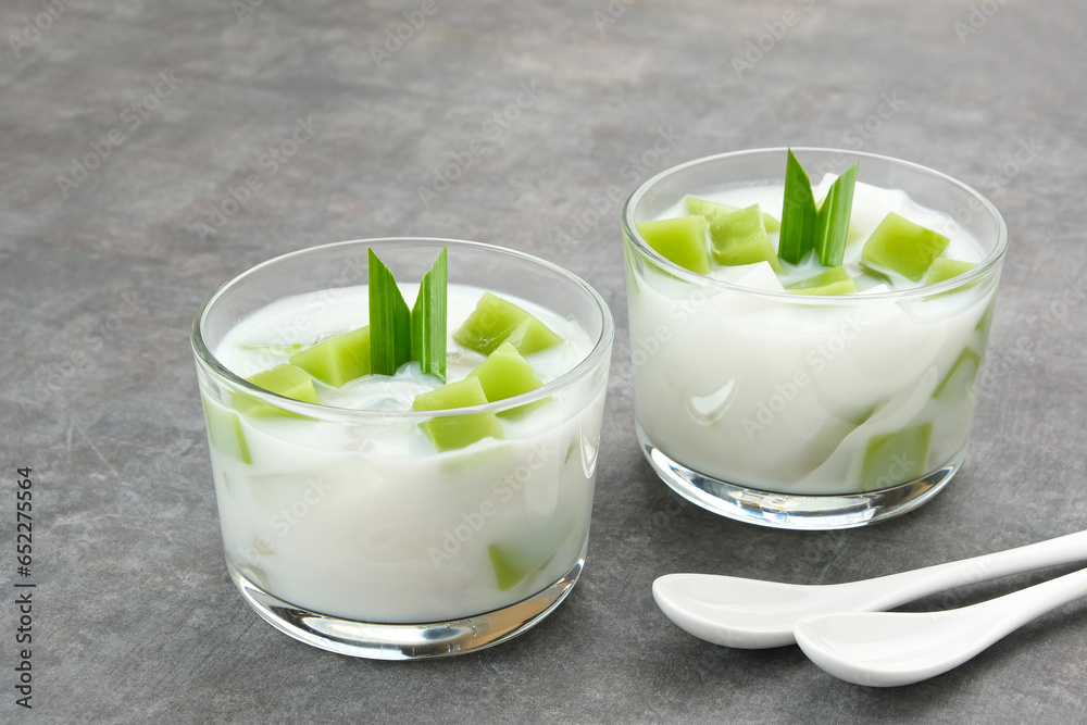 Pandan Coconut Dessert, made from jelly, nata de coco, pandan leaf and ...