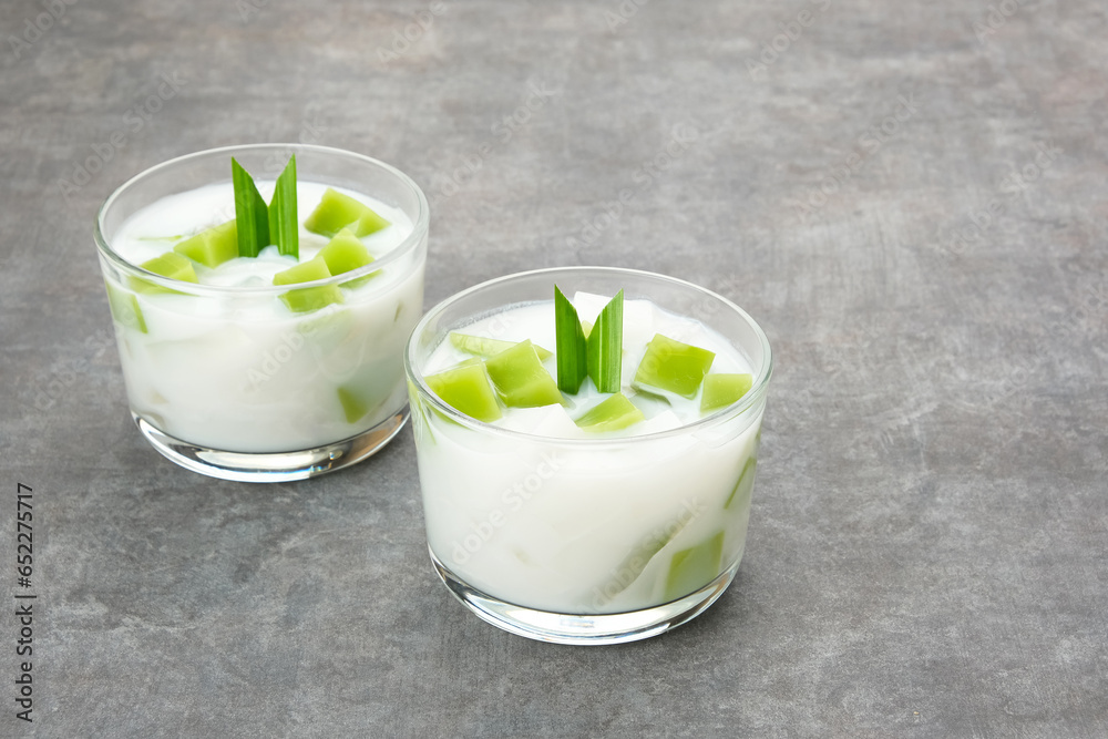 Pandan Coconut Dessert, made from jelly, nata de coco, pandan leaf and ...