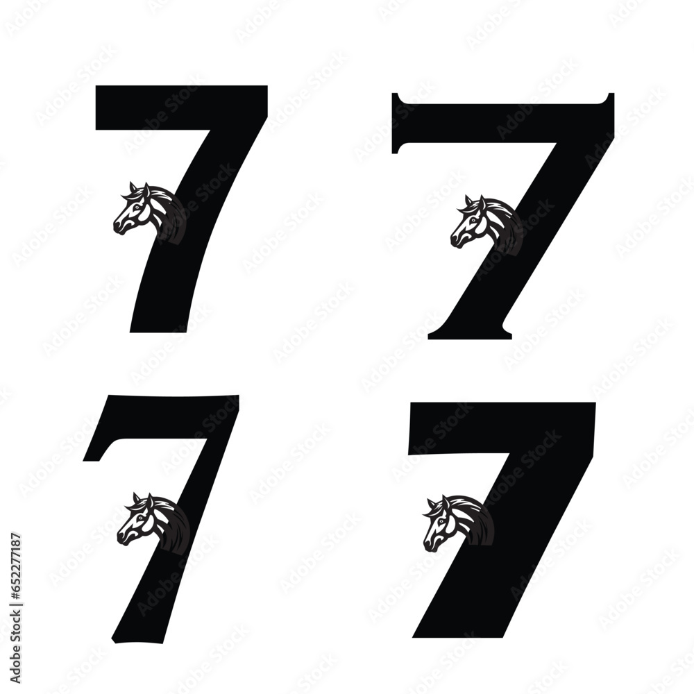 Initials Logo Number.7 Horse Logo Design Concept. Stock Vector | Adobe ...