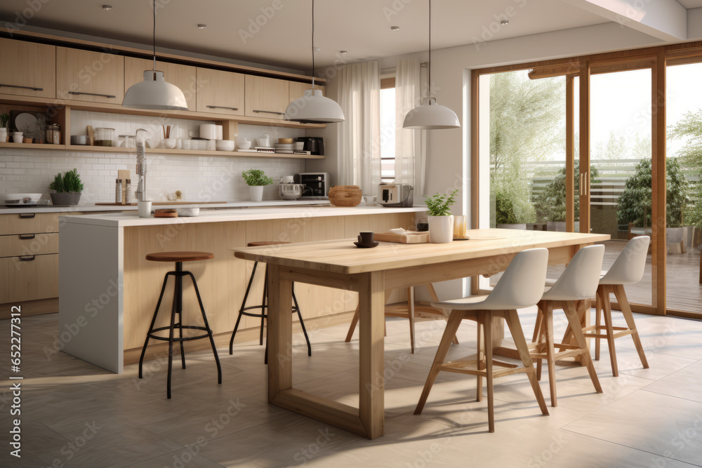 Multi-functional Spaces: An open-plan kitchen that flows into a dining ...