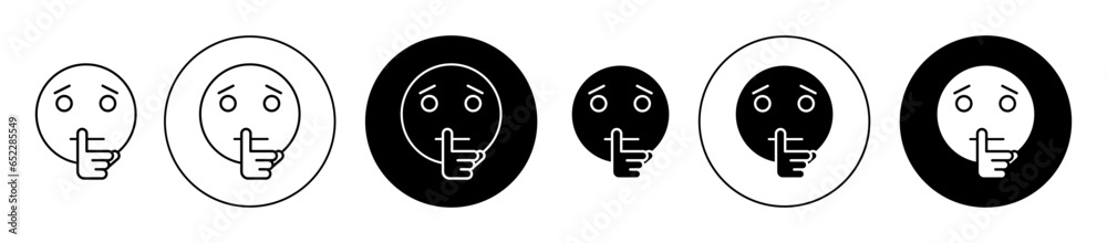 Emoticon Making Silence icon set in black filled and outlined style ...
