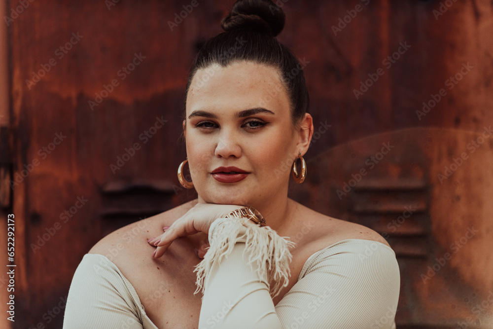 A close-up, unretouched portrait of a naturally beautiful young woman ...