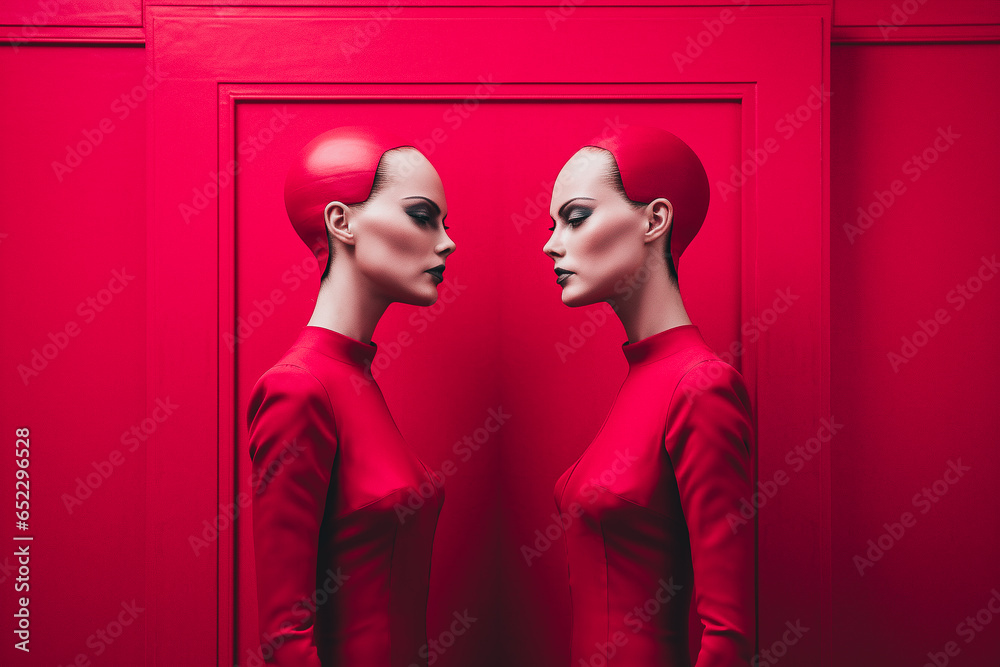 Portrait de deux femme face à face - Concept de la double personnalité ...