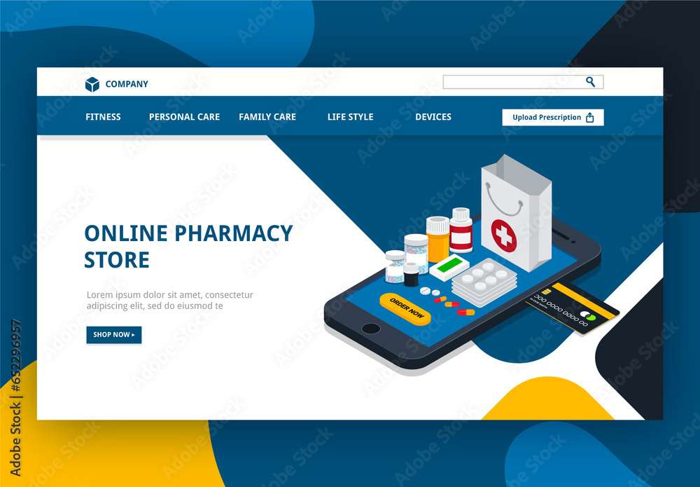 Responsive Landing Page Design With Isometric View Of Online Pharmacy ...