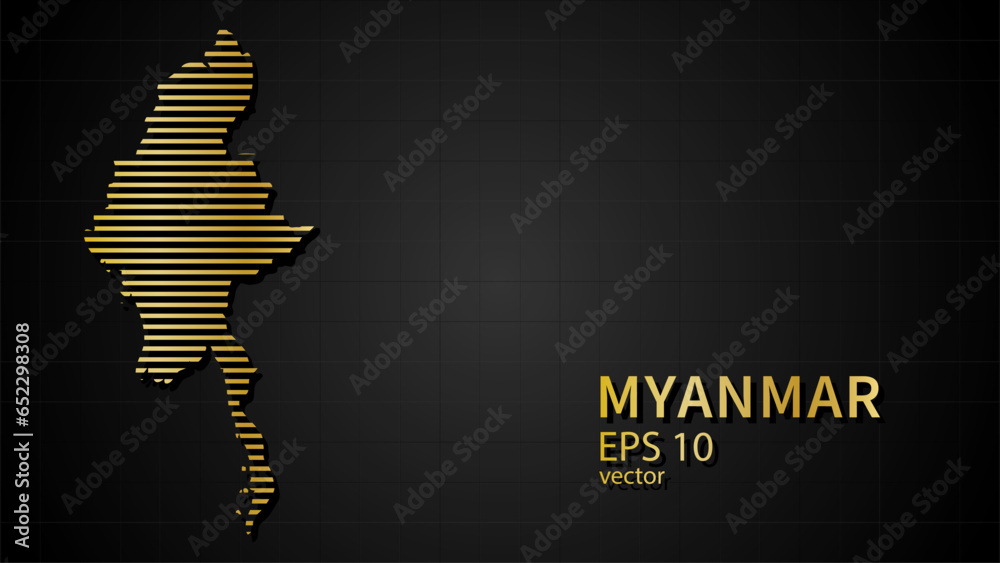 Vector gold map of Myanmar, futuristic modern website background or ...