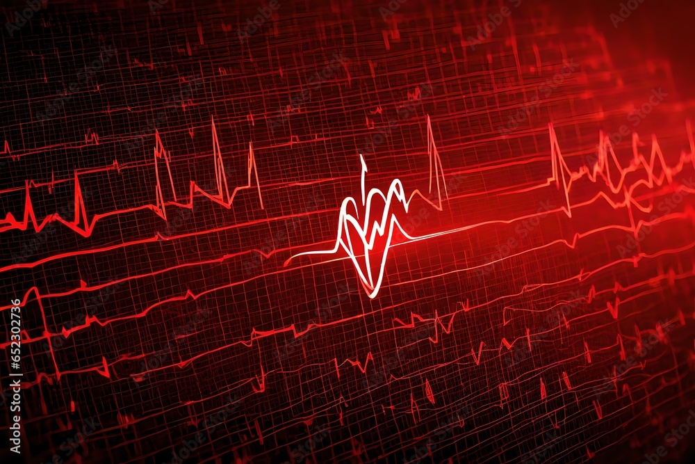 Flatline blip on a medical heart monitor EKG (electrocardiogram) with ...