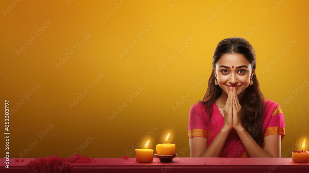 Indian woman praying on traditional festival Stock Photo | Adobe Stock