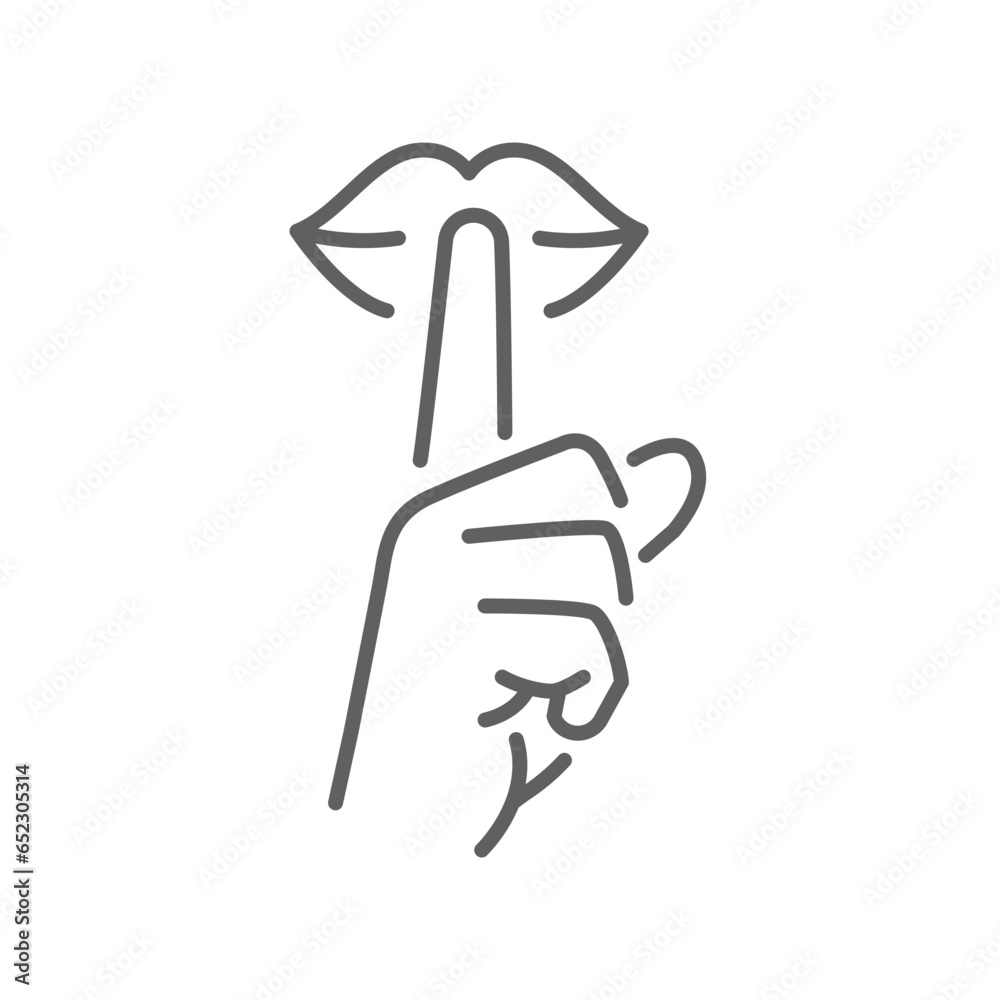 Please do quite pssst icon. Woman lips with finger showing silence sign ...