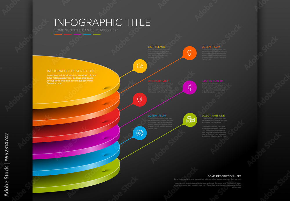 Six Color Layers infographic dark template with droplet pointers Stock ...