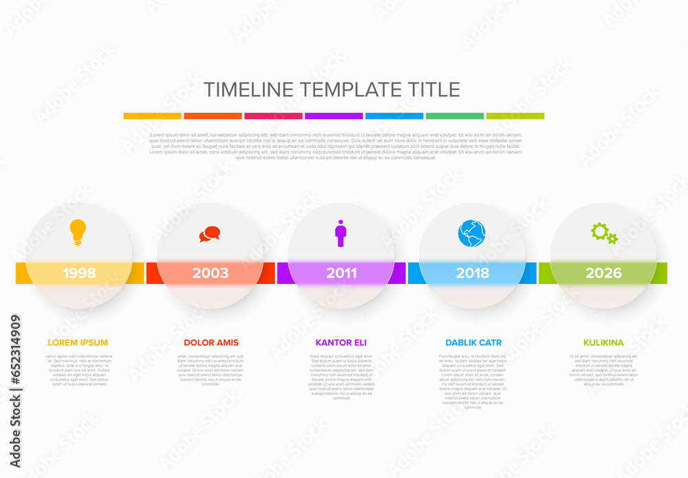 Five semitransparent light circles timeline process infographic Stock ...
