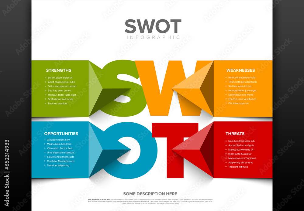 Color SWOT diagram schema template with big triangle arrows on color ...